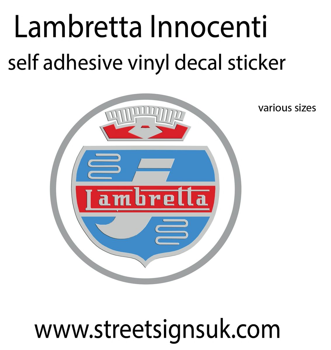 Lambretta INNOCENTI round self adhesive vinyl car sticker scooter decal ...