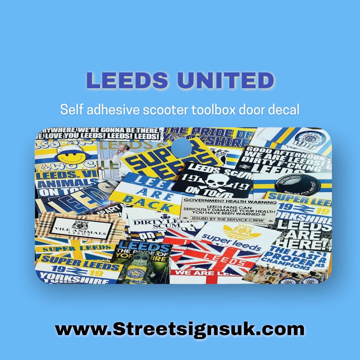 Leeds United F.C self adhesive vinyl decal sticker for scooter toolbox door