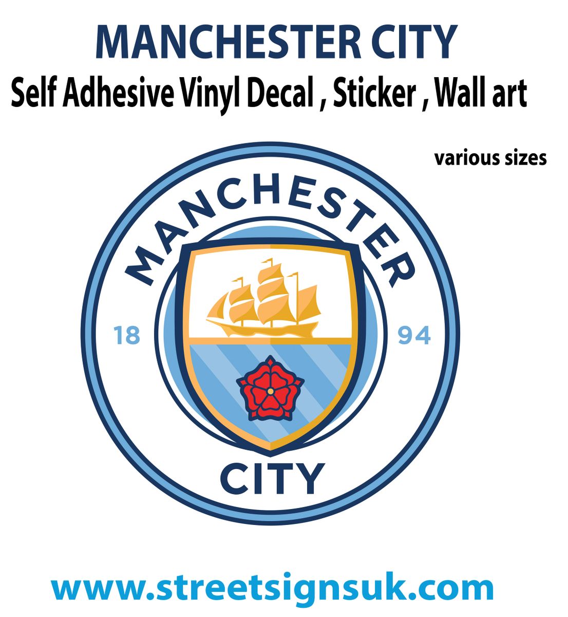 Manchester City self adhesive vinyl car sticker scooter decal wall art