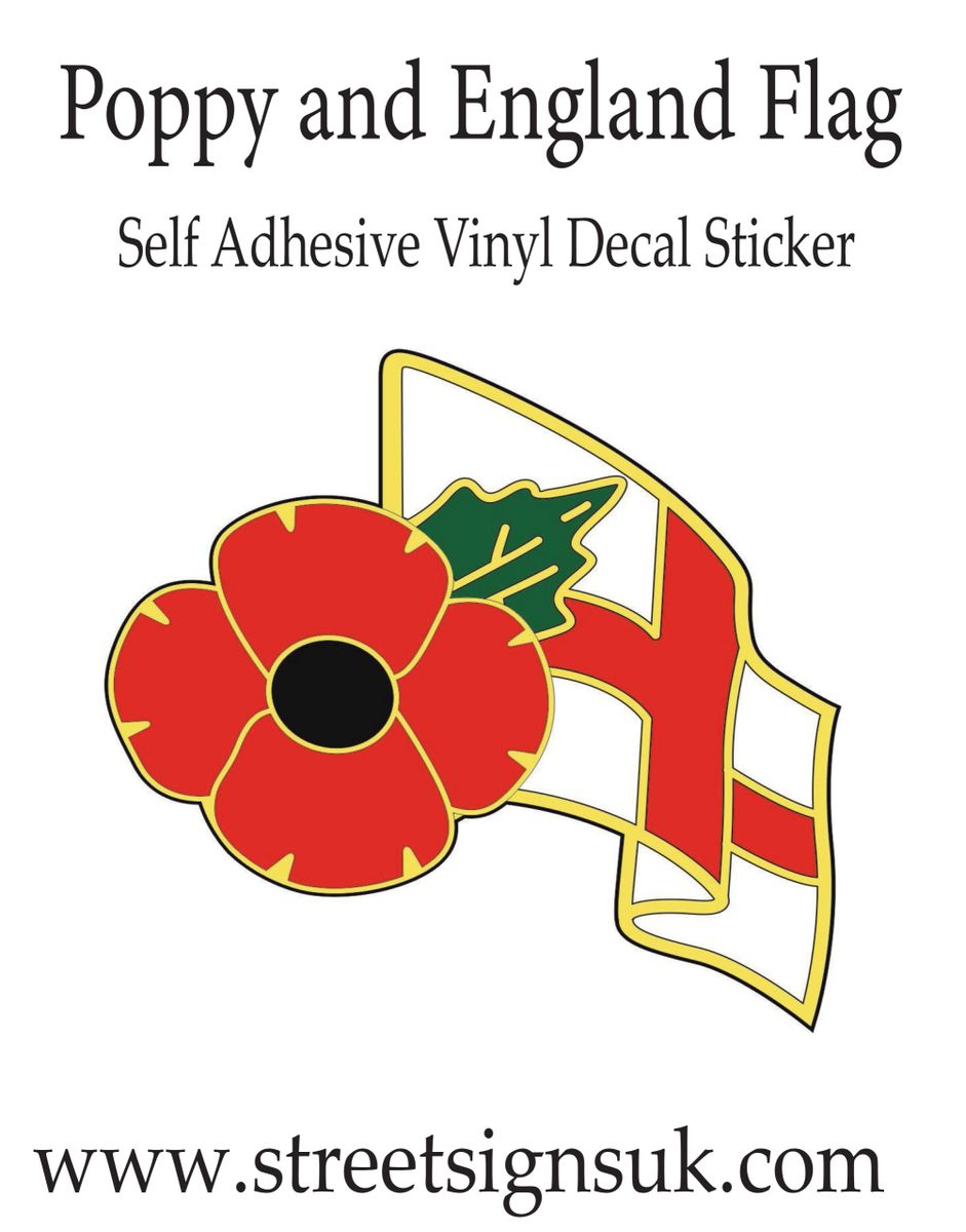 Poppy and England Flag self adhesive vinyl decal sticker in various sizes