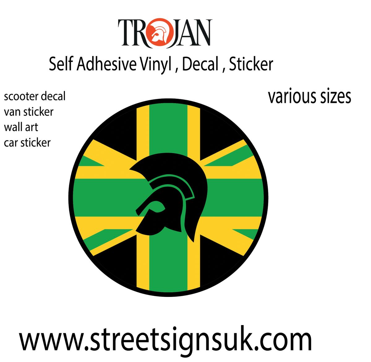 Trojan black yellow and green self adhesive vinyl decal sticker wall art