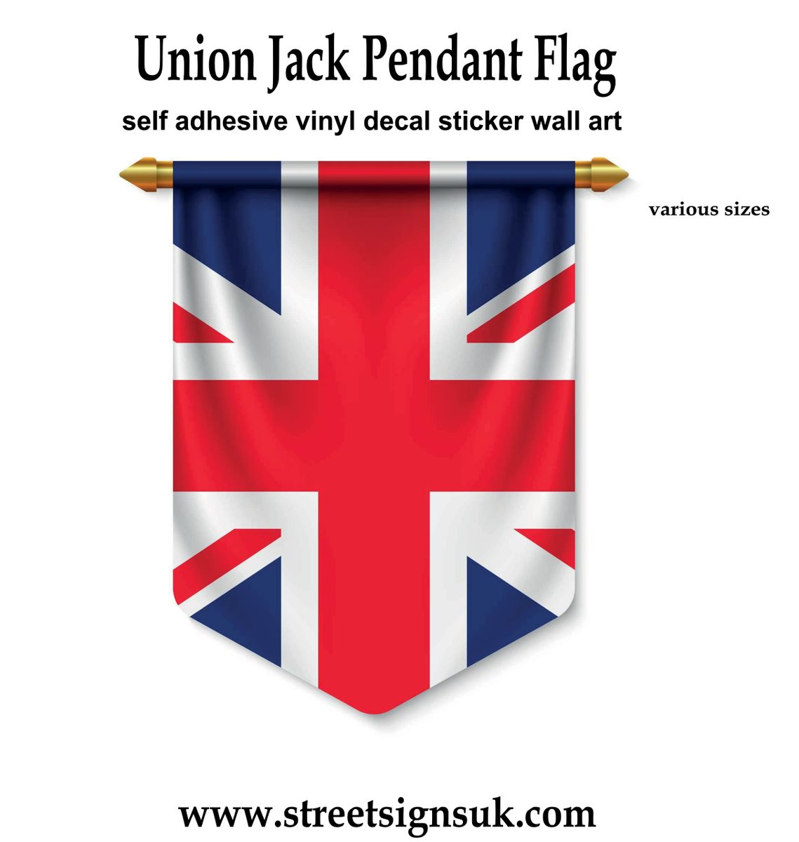 Union Jack pendant flag self adhesive vinyl decal, sticker, wall art