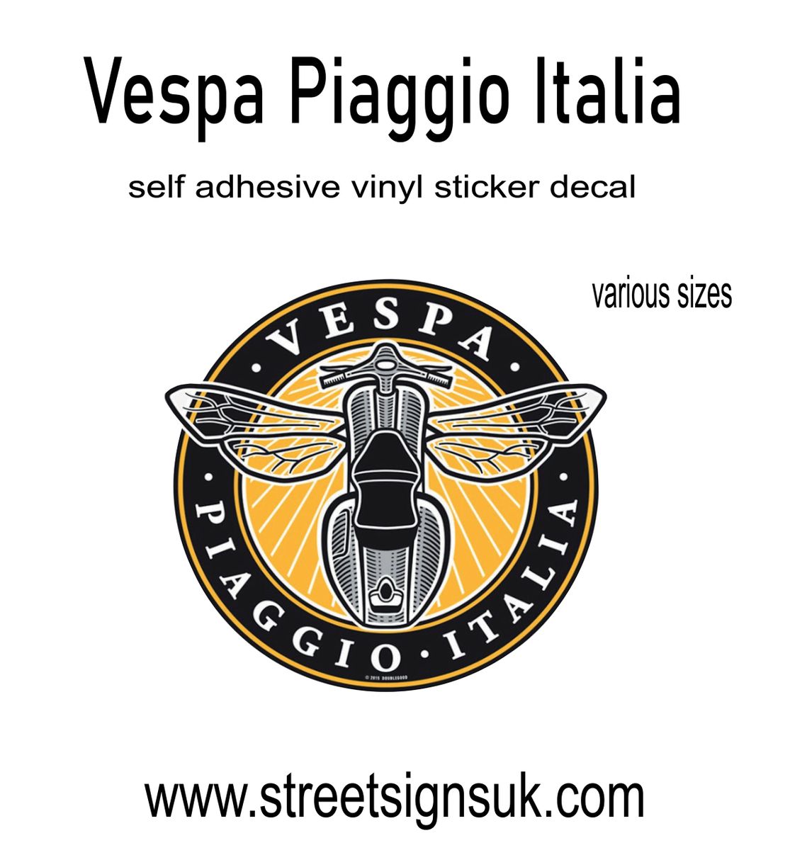 Vespa Piaggio Italia self adhesive vinyl decal sticker in various sizes