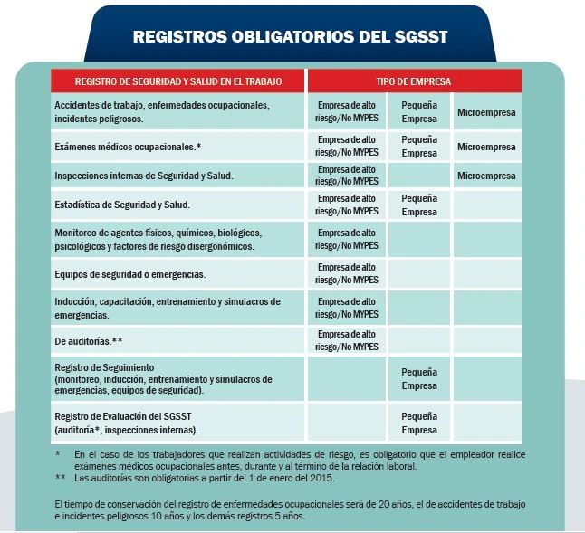 ¿CUÁLES SON LOS REGISTROS OBLIGATORIOS DEL SISTEMA GESTION SST?