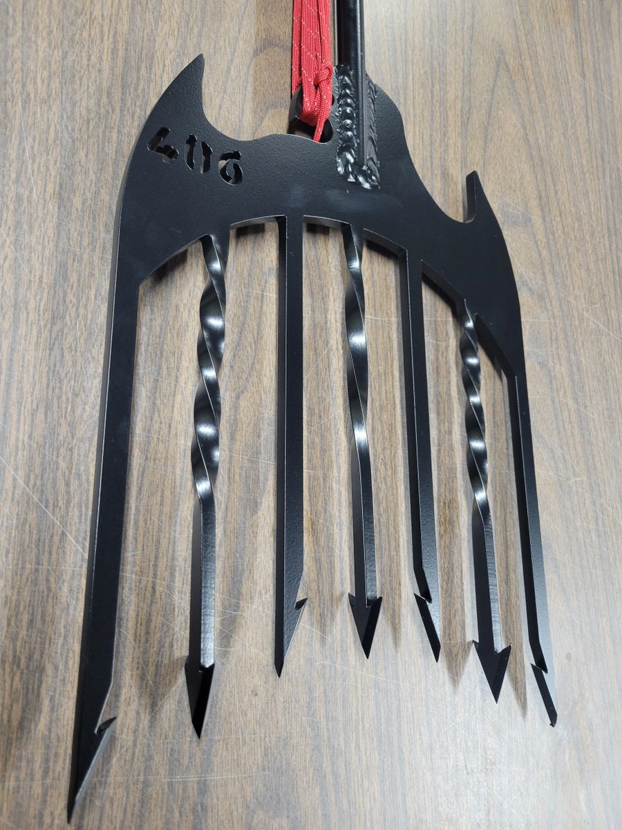 Satin Black & Red 406 Spear- 7 Tines(Curved Tines with Multiple Twisted ...