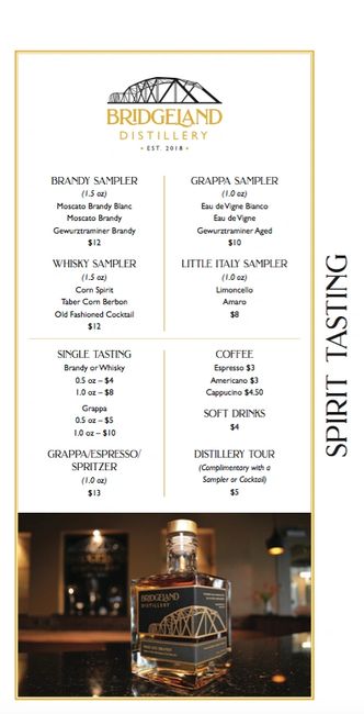 Menus | Bridgeland Distillery