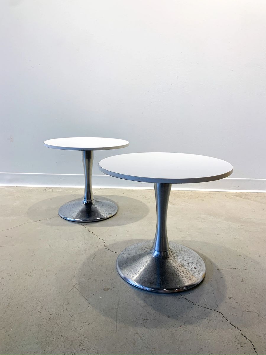 A Pair-Vintage Chrome Base Side Tables