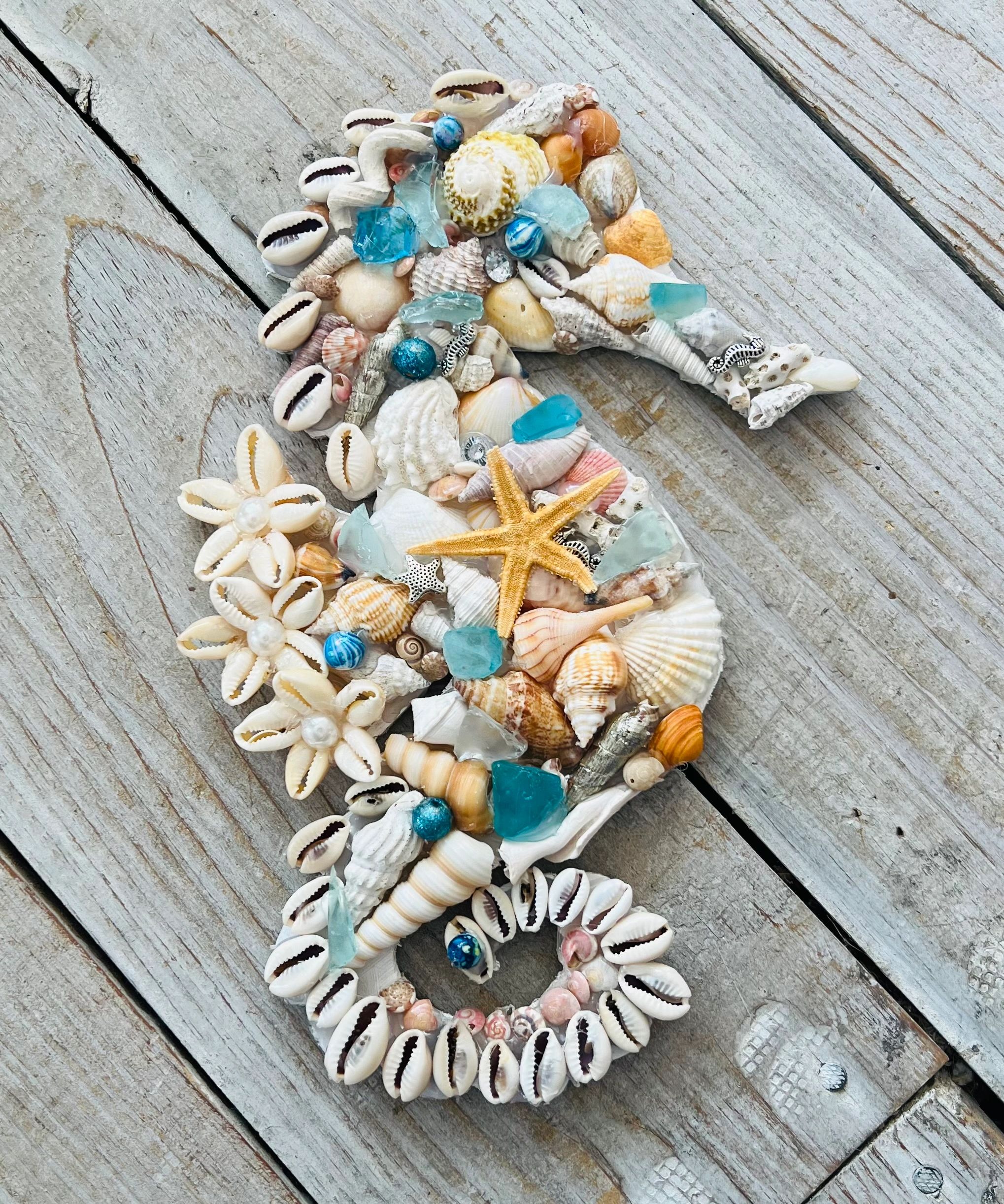 August 31 Shell Collage Seahorse 10 inch