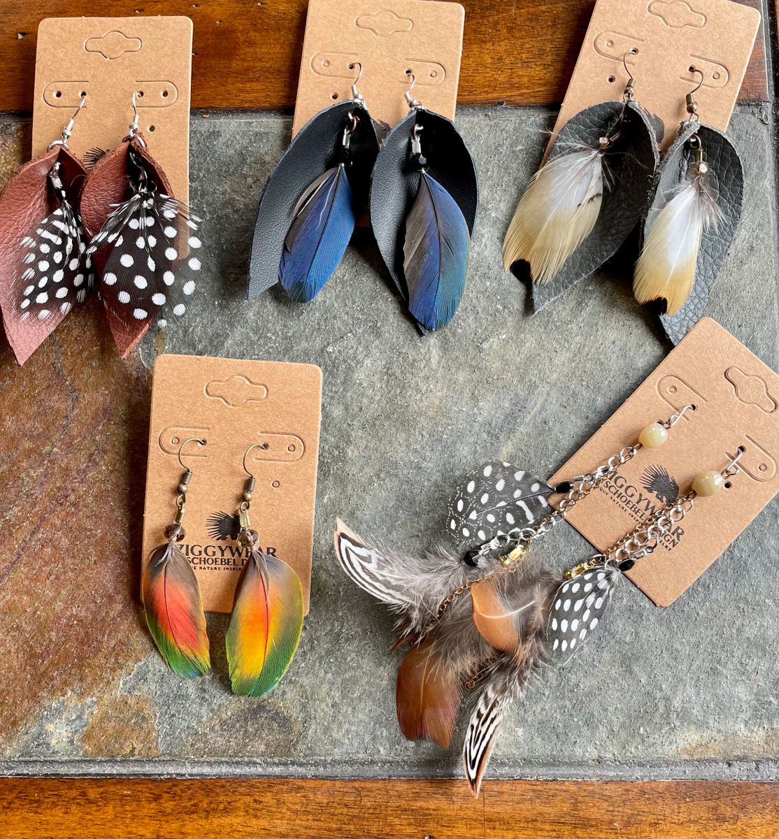 Leather teardrop feather earrings
