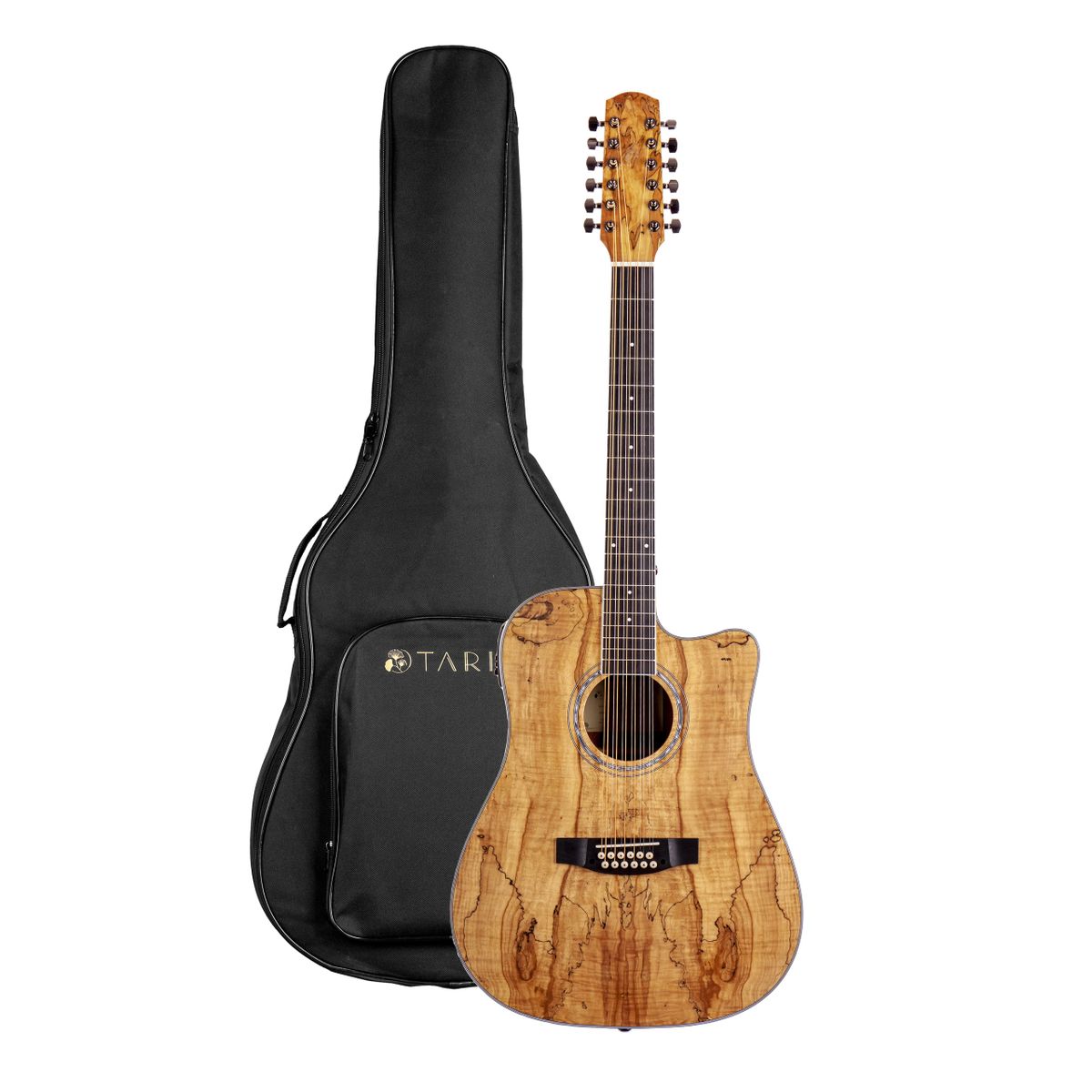 TARIO 12 Strings Acoustic Electric Cutaway Guitar Spalted maple Top ...