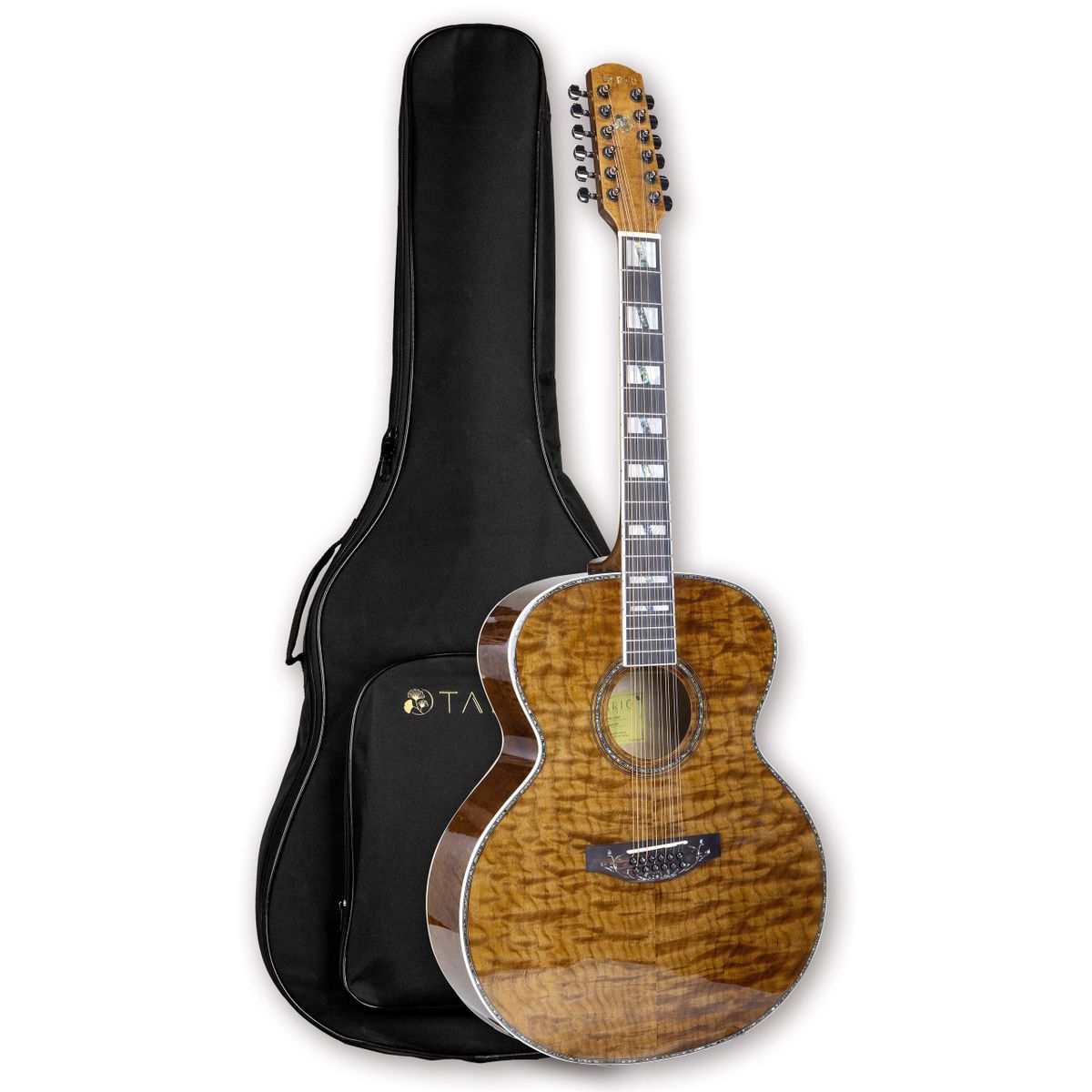 TARIO 12 Strings Acoustic Jumbo Body Guitar Quilted Maple body Maple ...
