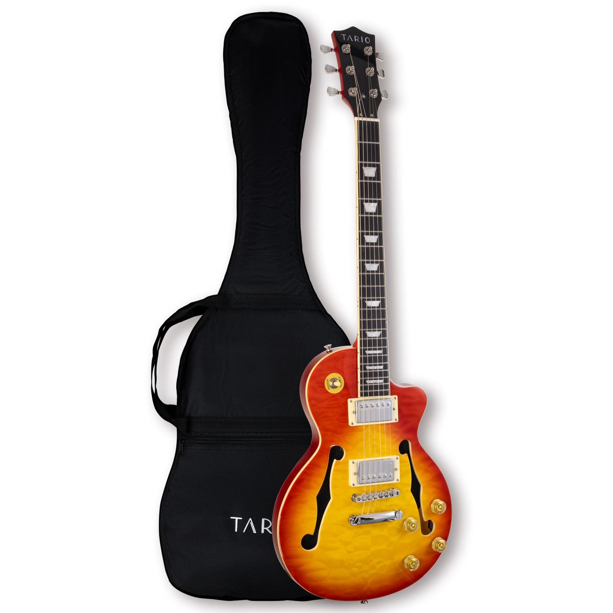 TARIO Electric Guitar cherryburst semi hollowbody quilted maple top ...