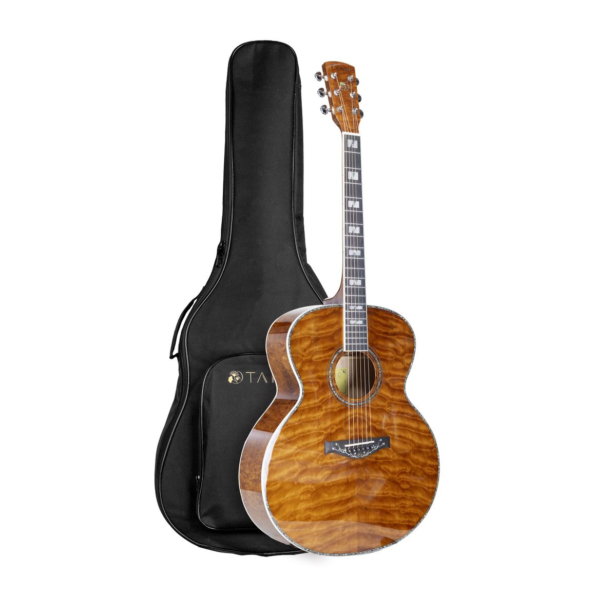 TARIO Antique Jumbo Body Acoustic Guitar Quilted Maple body Maple Neck ...