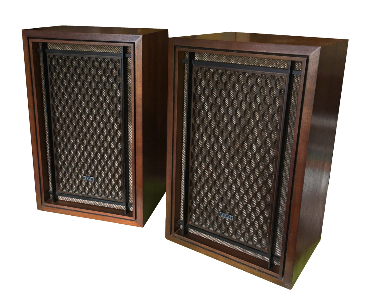 Pair large AKAI SW-155 SW155 lattice front timber veneer speakers 12 ...