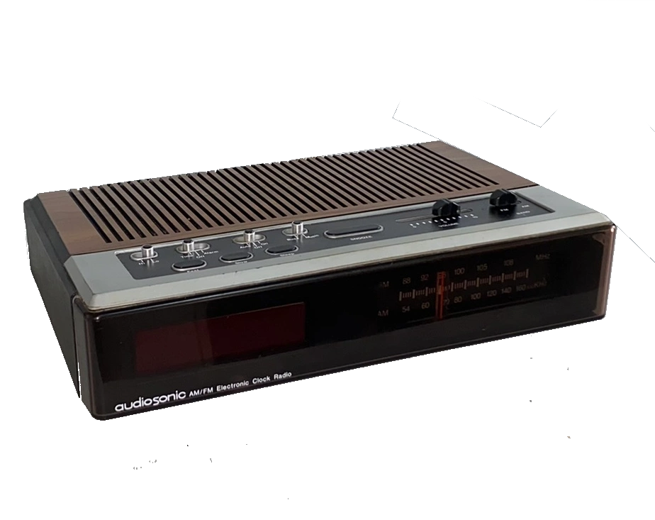 Audiosonic 4001 Woodgrain Clock Radio AM/FM Red LED 1980