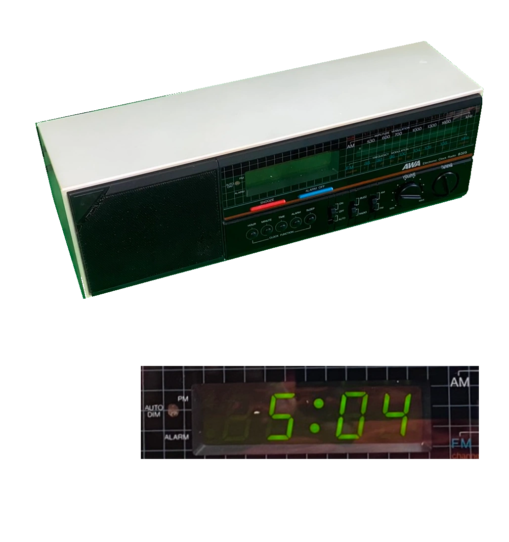 AWA AM/FM B325 Green LED clock Radio Tabletop or wall hang early eighties