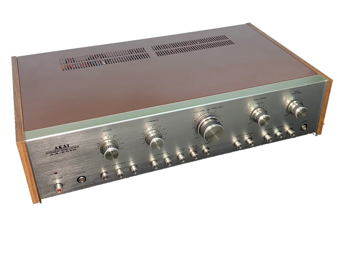 Akai AA-5510 2x30W > 8Ω high quality amplifier Silver Face Timber sides ...