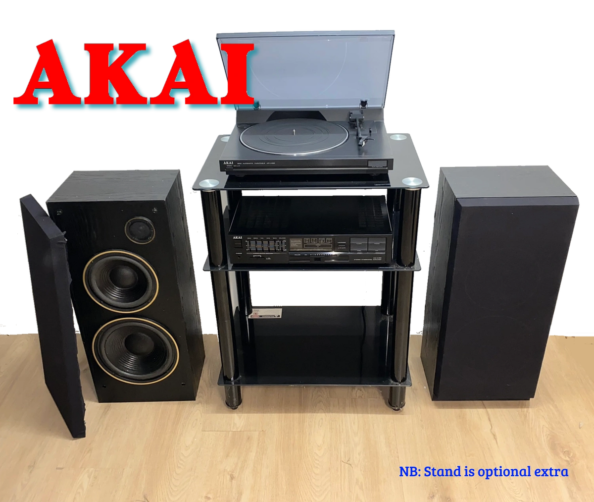 AKAI 2x25W Component HiFi Vinyl System Turntable / Amplifier w graphic ...