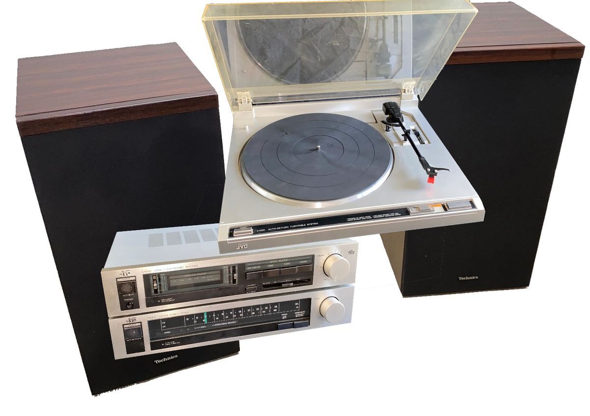 1983 Silver face Vinyl Hi-Fi system JVC L-A110 turntable A-K100 ...