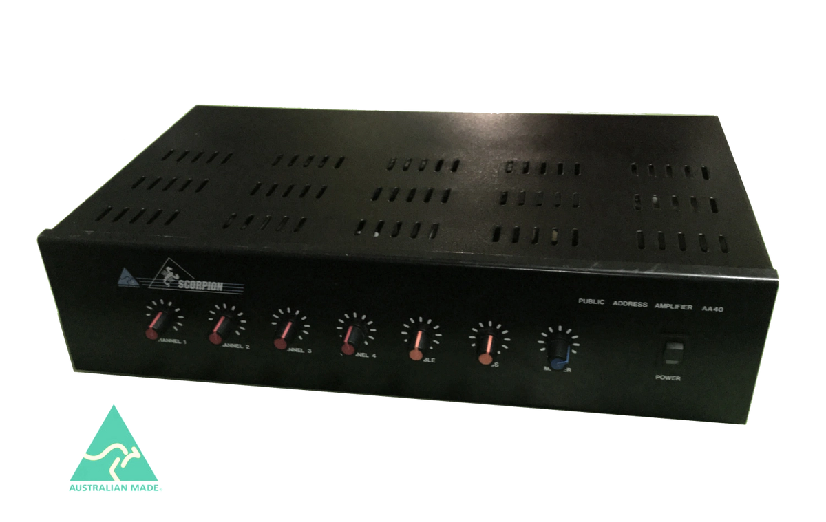 Aussie SCORPION 40W PA / BGM / Commercial Amplifier 4 inputs and muting ...