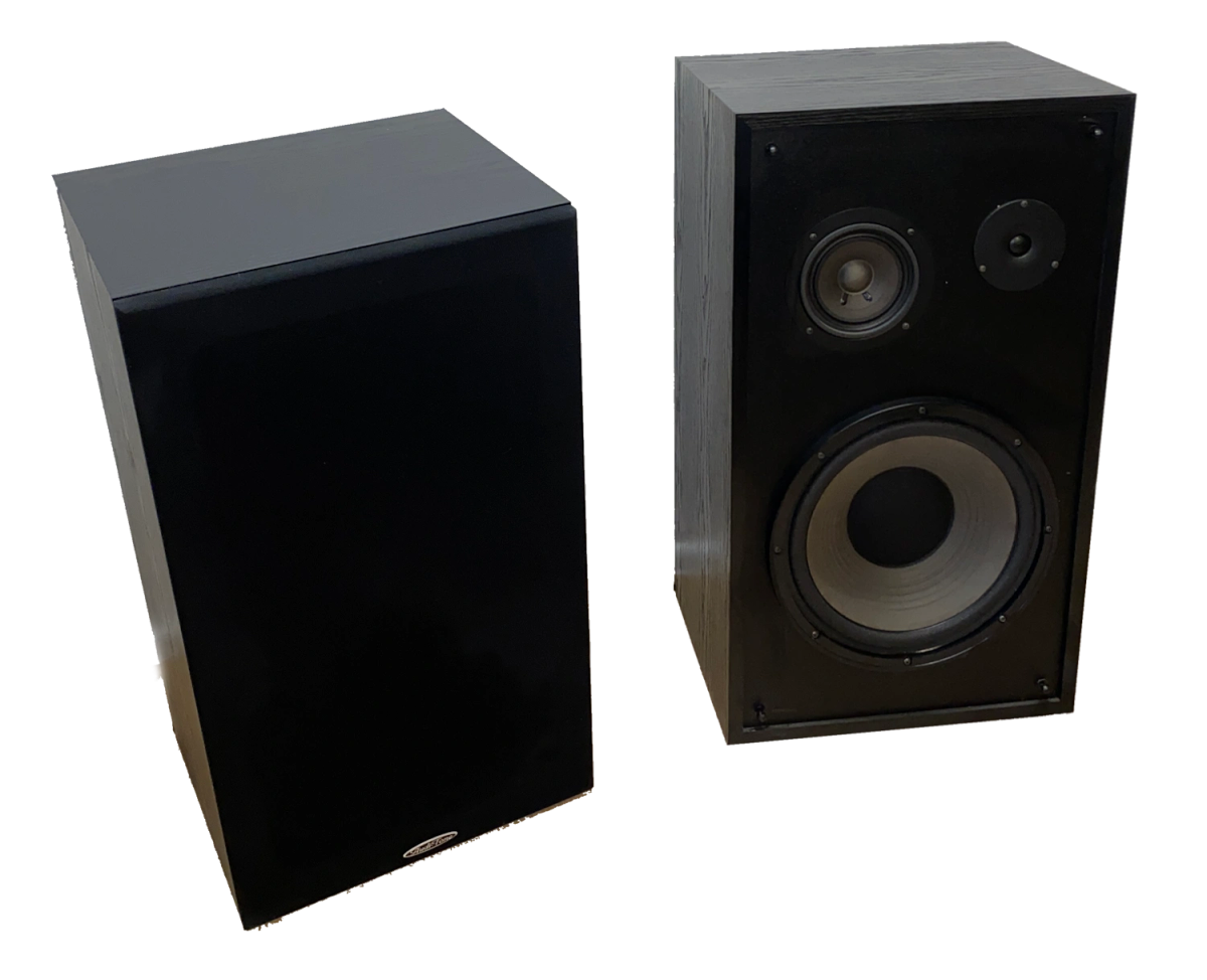 Large Audi-Tone SONIC 12in 3-way speakers Aust made Black Ash woodgrain ...