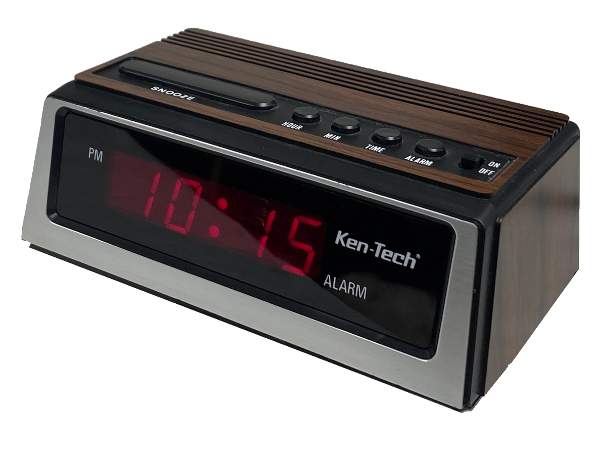 1980s Ken-Tech Vintage Woodgrain LED Clock with Alarm New Old Stock ...
