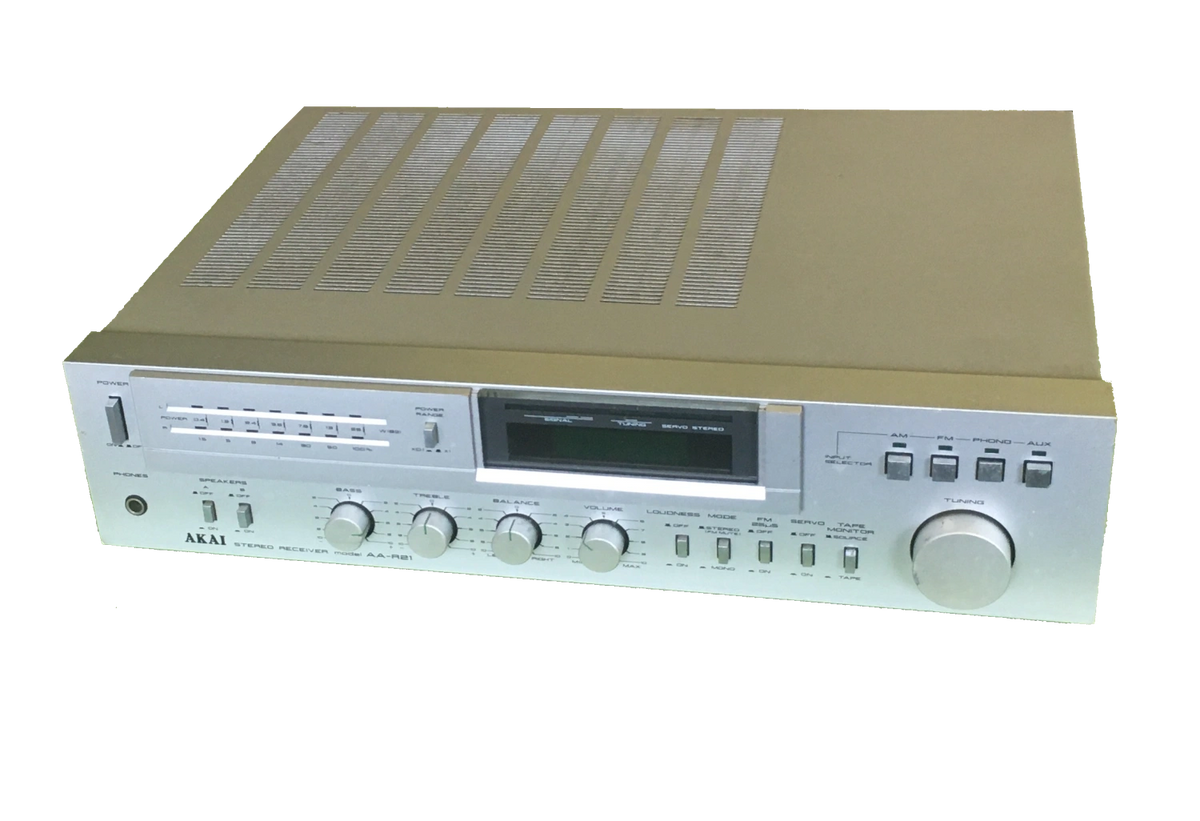 AKAI AA-R21 Silver AM/FM Receiver Amplifier 1981 LED output meters ...