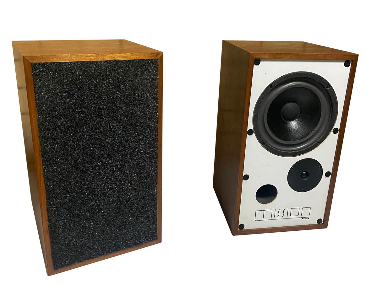 Original series Mission 700 compact speakers 8” two way Walnut Veneer 1982