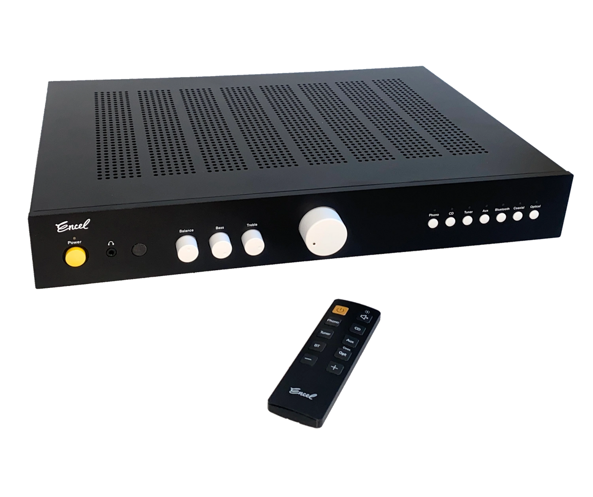 "AS NEW" Black Encel Brains 2x40W Hi-Fi Amplifier inc remote control, original carton - one ...