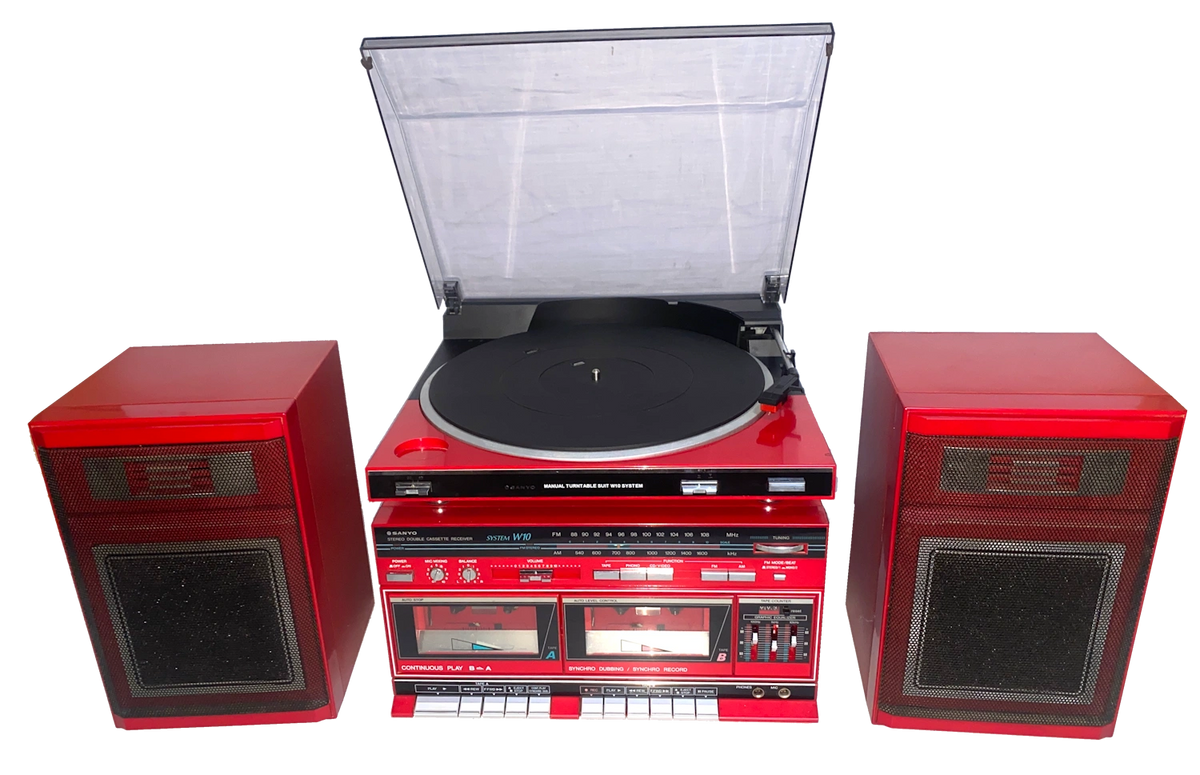 Striking RED Sanyo W10 Shelf midi Hi-Fi system, Dual Cassette Receiver ...