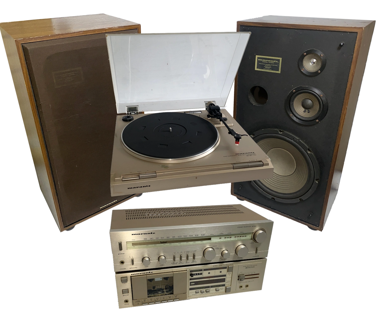 1982 Marantz Champagne Gold Hi-Fi System TT-130 Turntable, SR-320 Amplifier Receiver, SD-230 ...