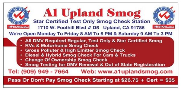 Pass Or Don't Pay $26.75 Star Smog Check A1 Upland Smog