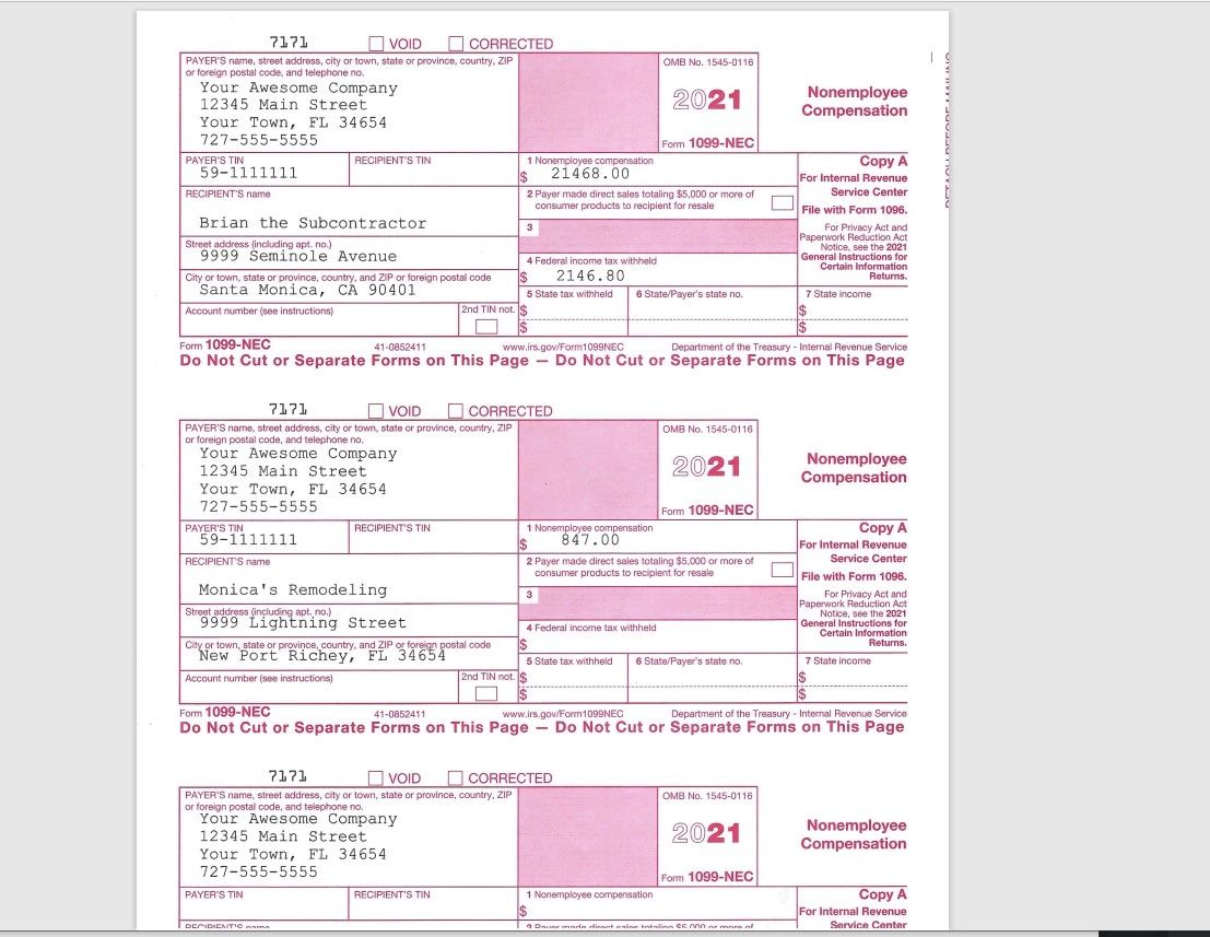 Excel Templates To Print Onto Red IRS 1099 Forms