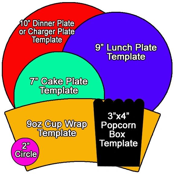 Custom 10, 9, 7 inch Plate Inserts - 9oz Cup Wrap - and 3"x4" Popcorn ...