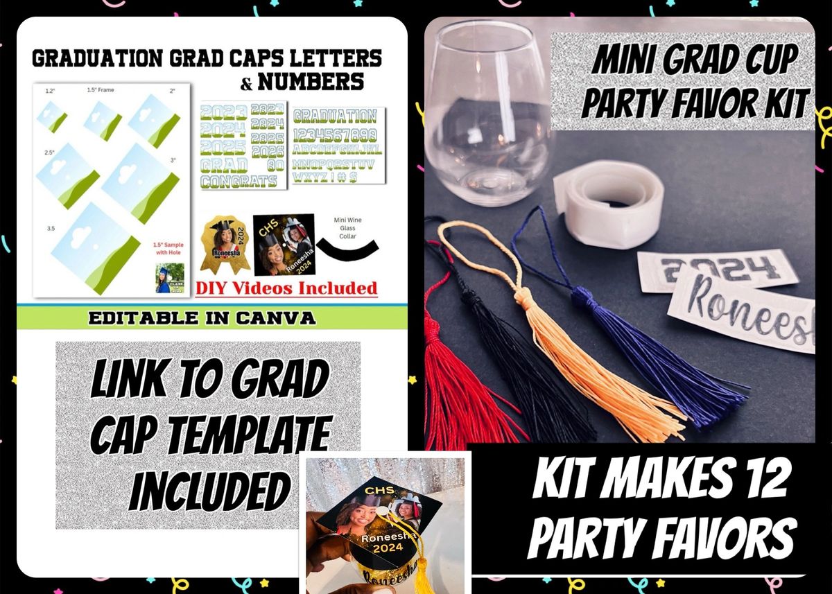 12 Mini Grad Cup & Cap Party Favors Kit