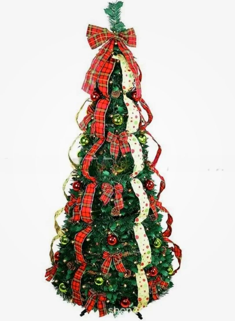 1.5m Foldable Christmas Tree with Elegant Ribbon Decorations