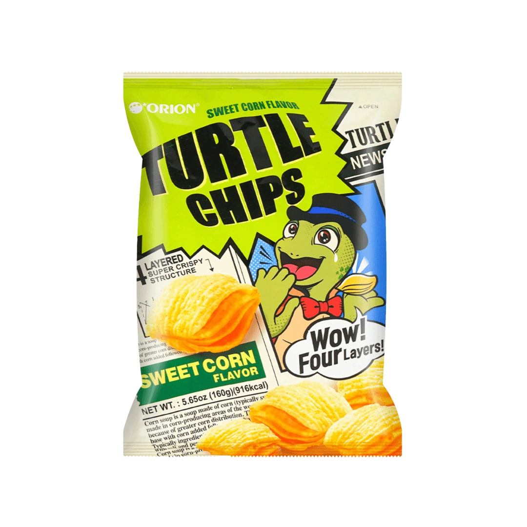 Orion Corn Flavor Turtle Chips - A Unique Korean Snack, 5.64oz Pack