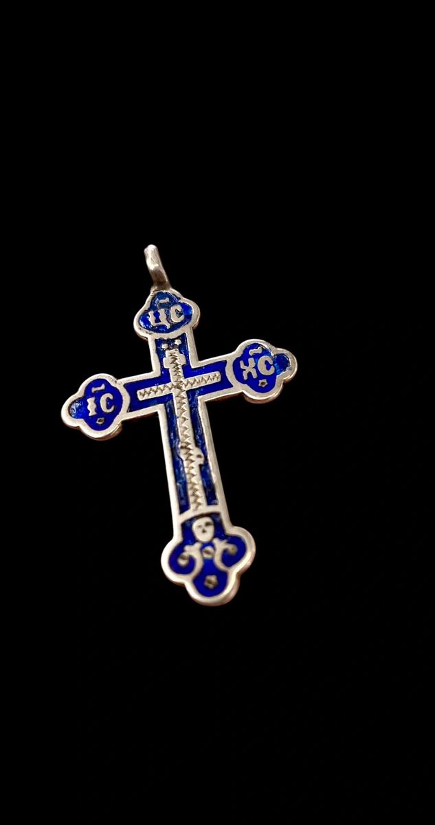 Antique Russian Imperial Silver & Enamel Cross Pendant