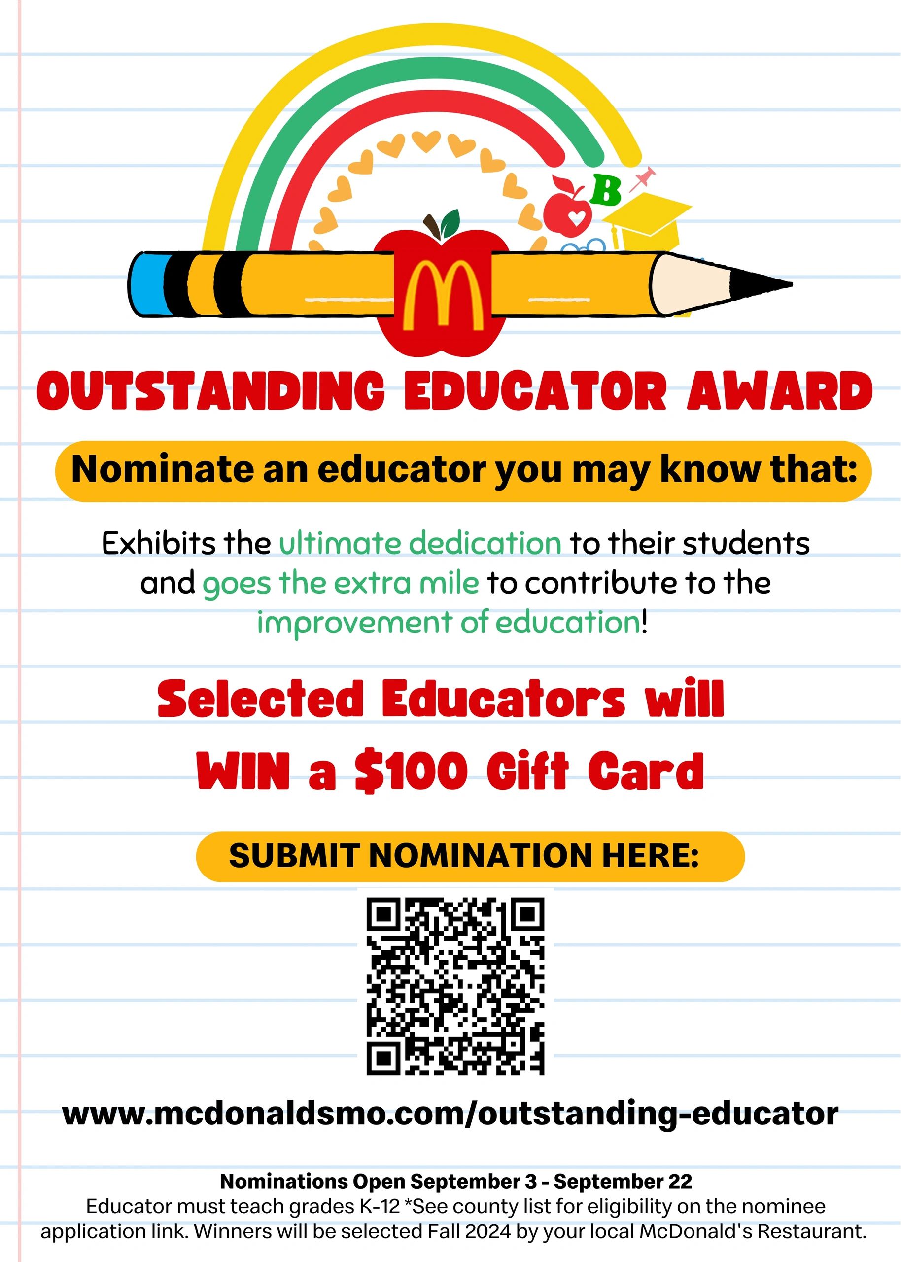 Nominations Now Open for McDonald’s Outstanding Educator Awards