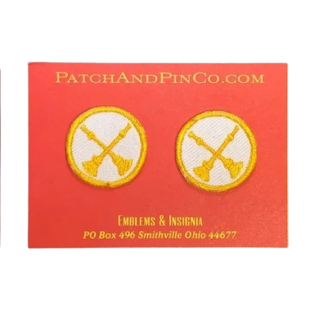 2 Bugles Gold on White Fire Battalion Chief Embroidered Collar Patches