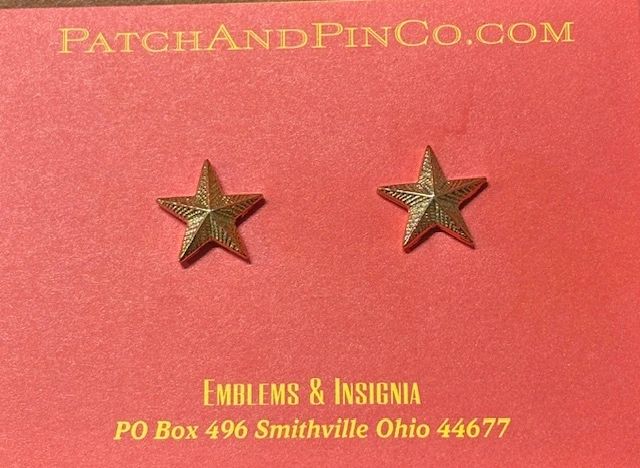 One Star Collar Rank Pin Pair Gold Corrugated