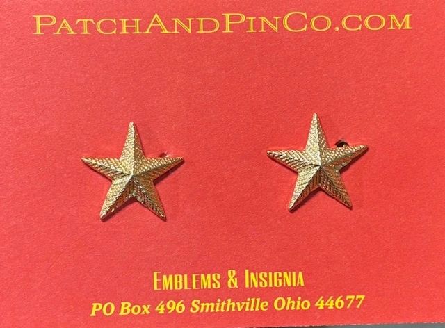 One Star Collar Rank Pin Pair Gold Corrugated 3/4