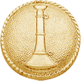 Fire Department Round Disc Bugle Collar Rank Insignia Pair Gold