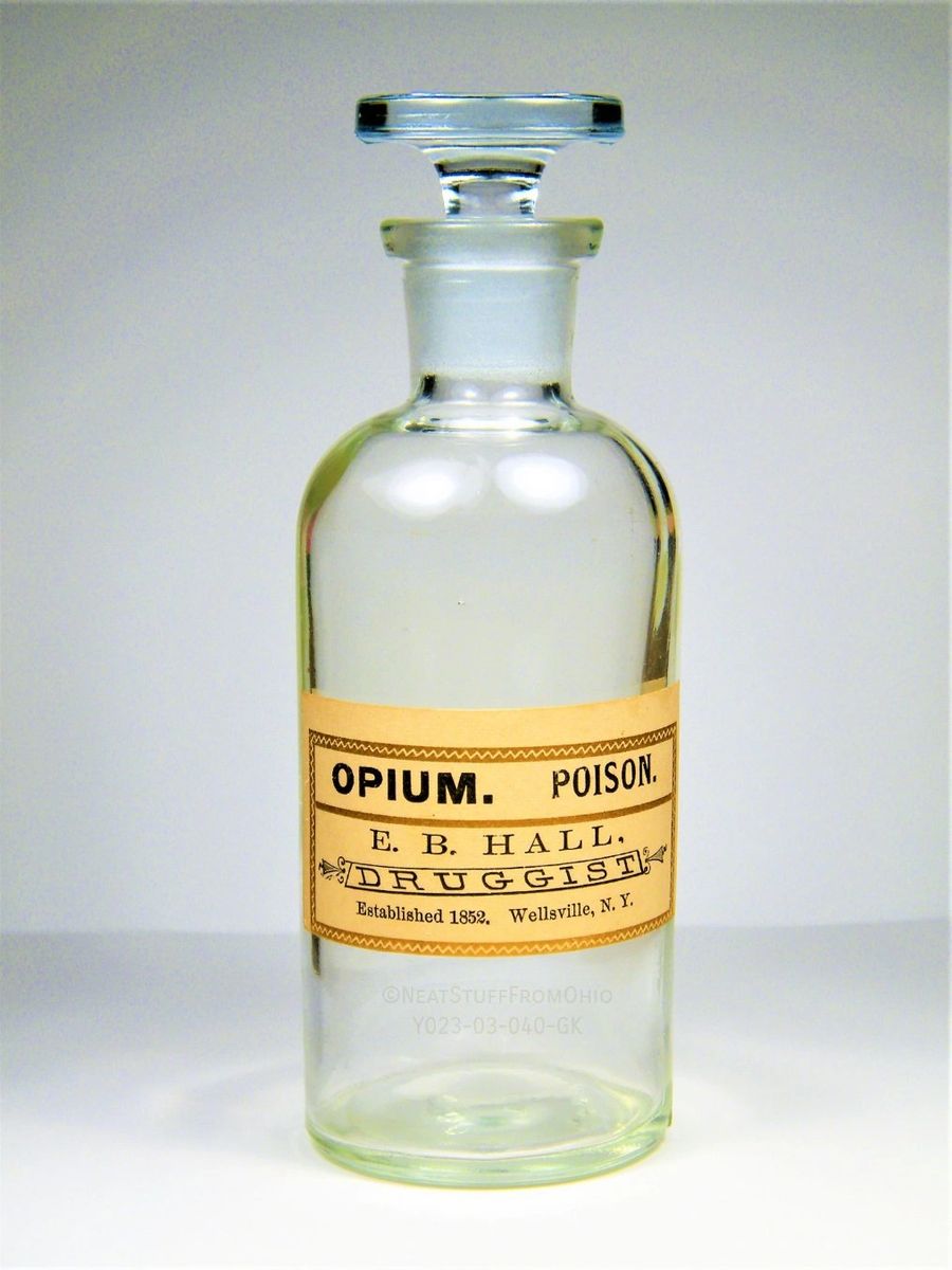 OPIUM PHARMACY BOTTLE with GLASS DISTORTIONS, 125mL, E. B. HALL DRUGGIST
