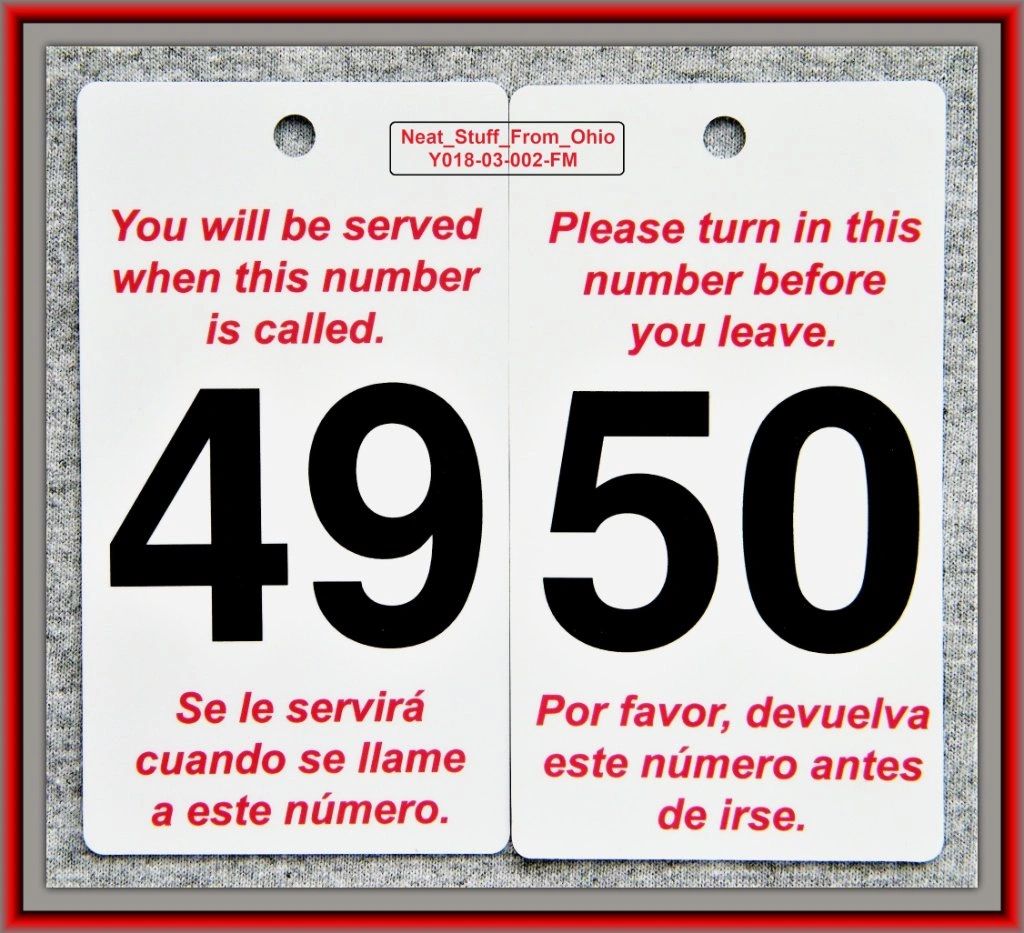 TAKE A NUMBER CARDS, FIFTY HIGH-QUALITY PLASTIC CARDS, PRINTED BOTH ...