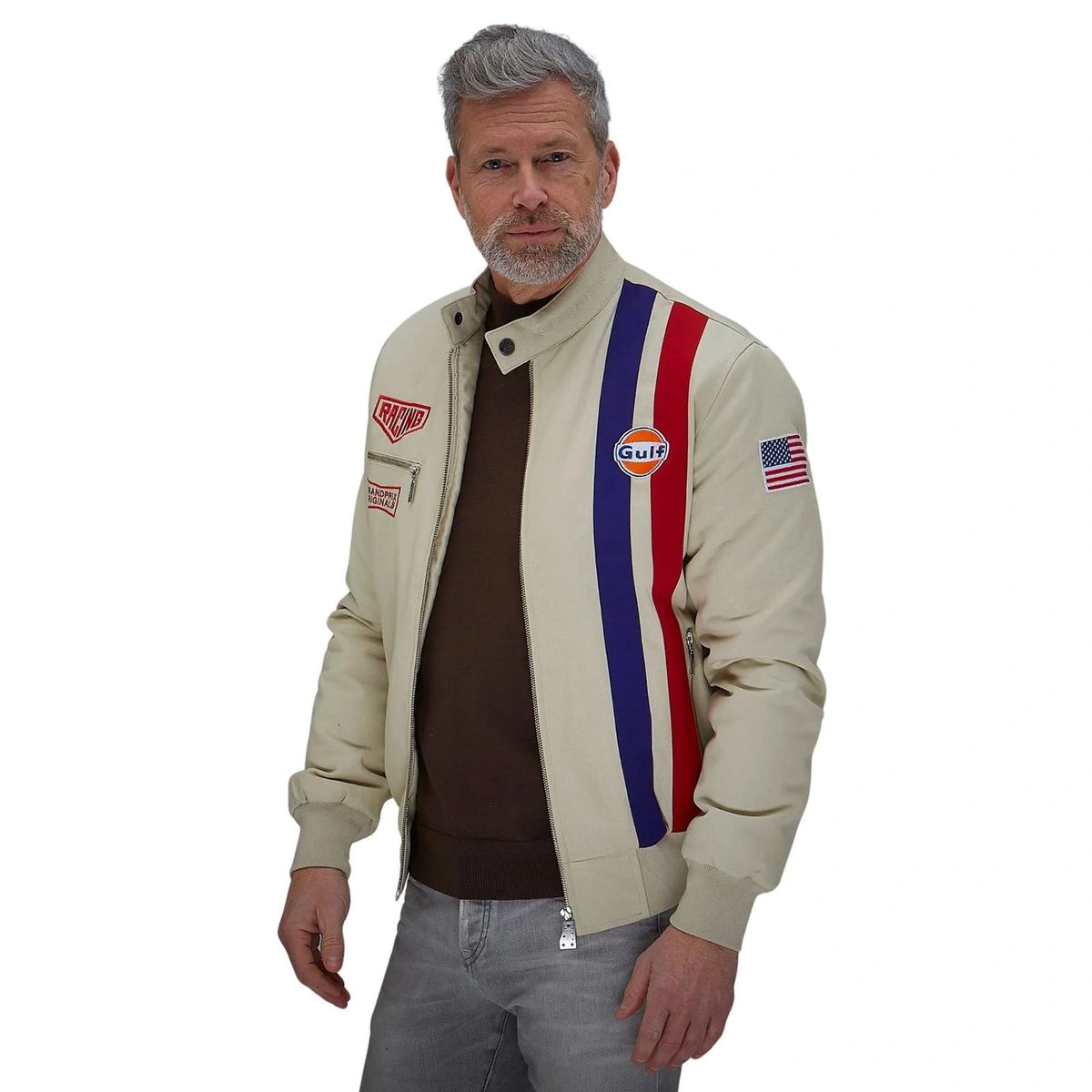 GrandPrix Originals Men's Roadmaster Cotton Bomber Jacket ~ Sand (Size: L)