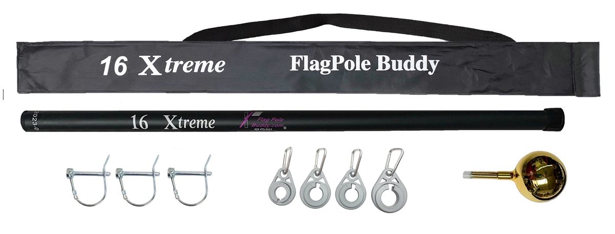 16' Xtreme Fiberglass Pole (Blk bag, clips, pins,& gold ball ...