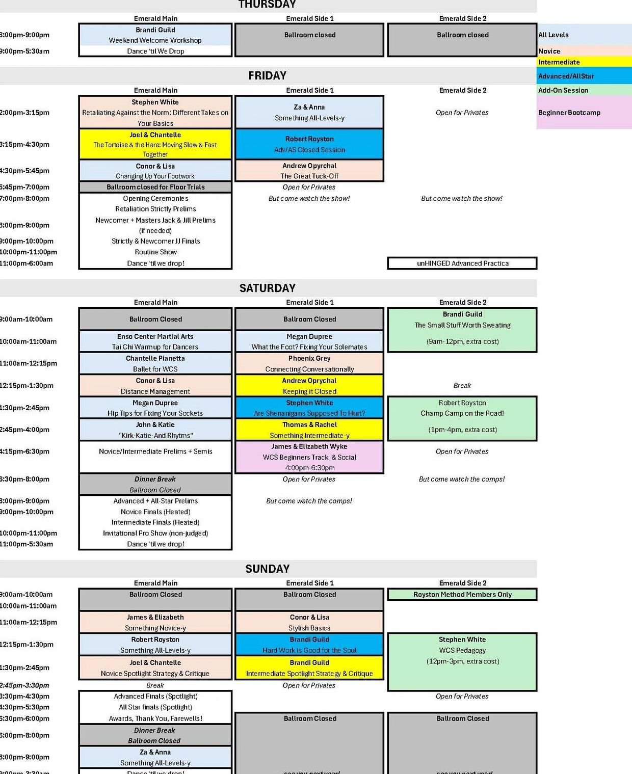 Schedule | Retaliation Swing