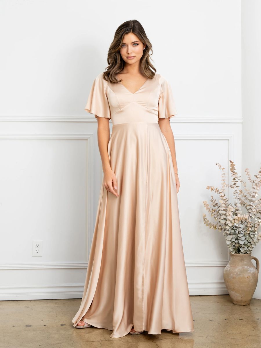 Winged Sleeve Satin Dress