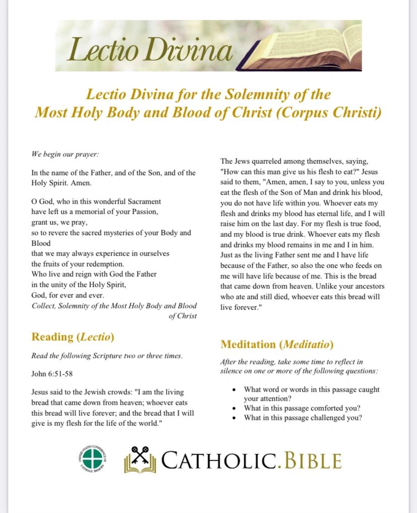 Lectio Divina for Corpus Christi Page 1